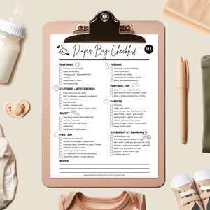 Diaper Bag Checklist | Printable PDF + Editable Canva Template | Letter ...