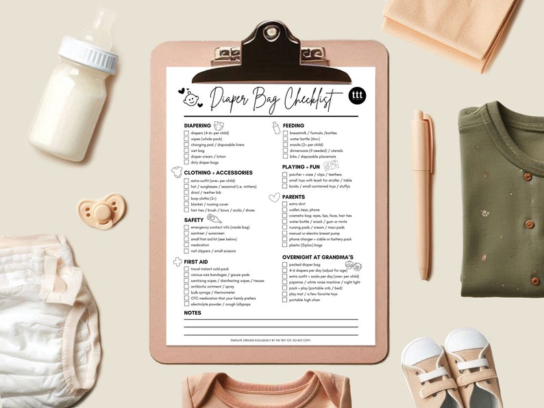 Diaper Bag Checklist | Printable PDF + Editable Canva Template | Letter ...