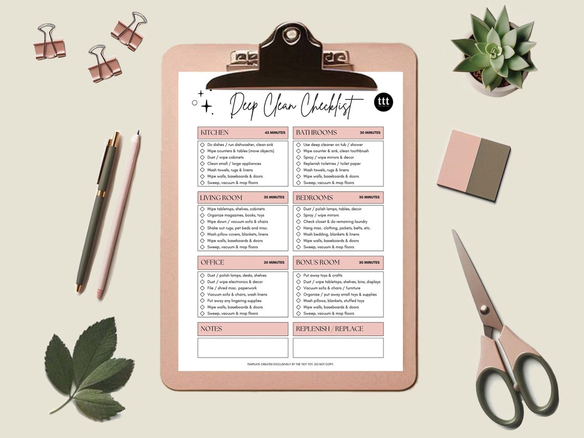 Deep Clean Checklist Printable PDF Editable Canva Template Letter 8.5 X ...