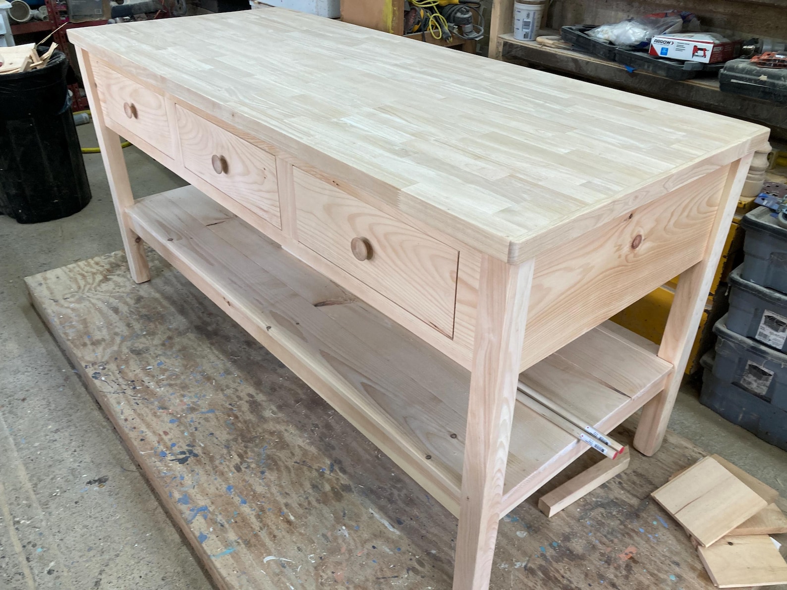 Big Kitchen Work Table/island With Butcher Block or Pine Top. + 3 Big ...