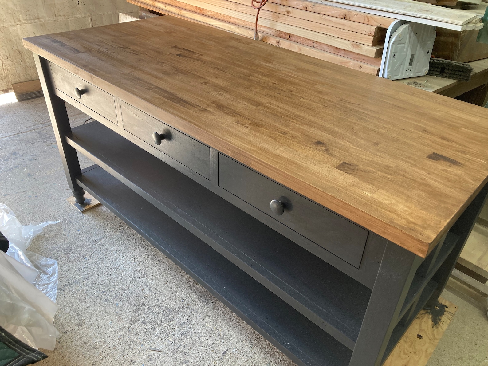 Big Kitchen Work Table/island With Butcher Block or Pine Top. + 3 Big ...