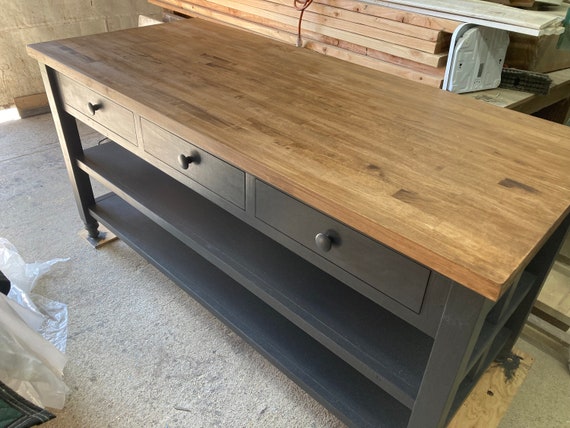 Big Kitchen Work Table island With Butcher Block or Pine Top. 3 Big Drawers and a Sturdy Shelf now With Optional Rear Seatingwow Etsy UK