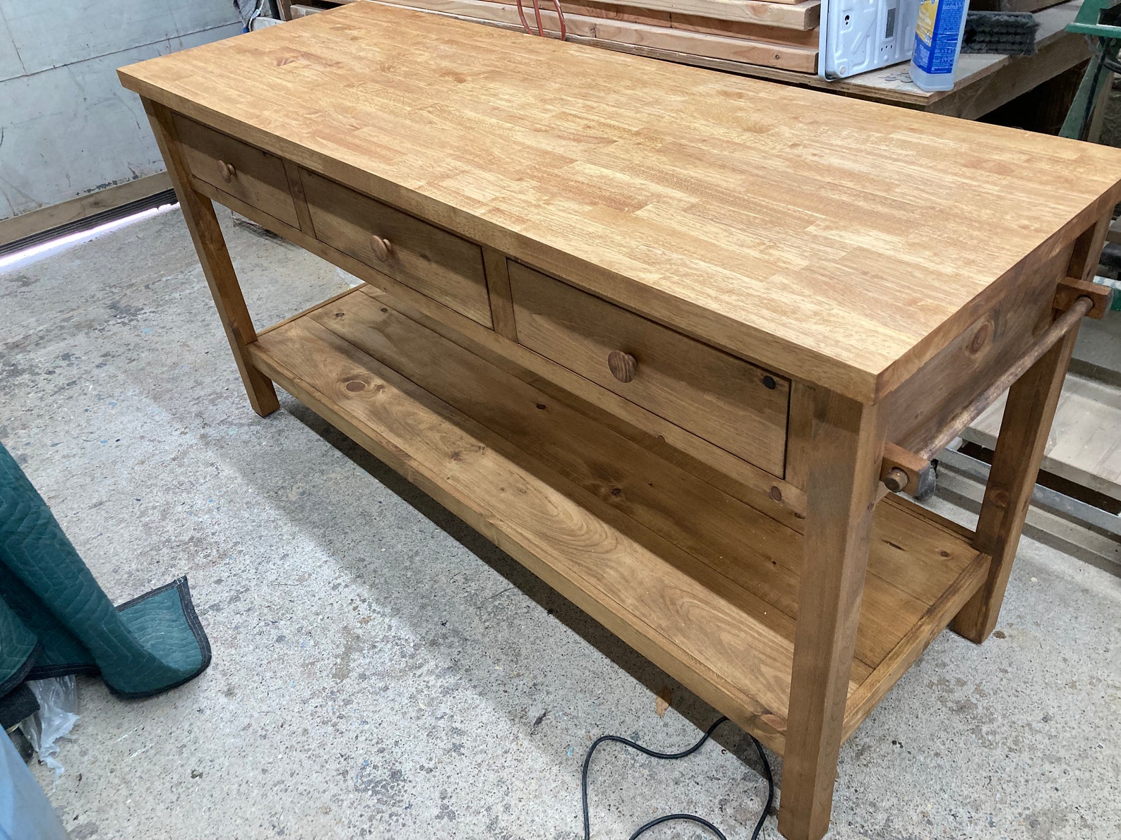 Big Kitchen Work Table/island With Butcher Block or Pine Top. + 3 Big ...
