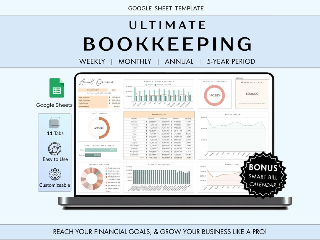 ULTIMATE BOOKKEEPING SPREADSHEET Template Google Sheets Bookkeeping ...