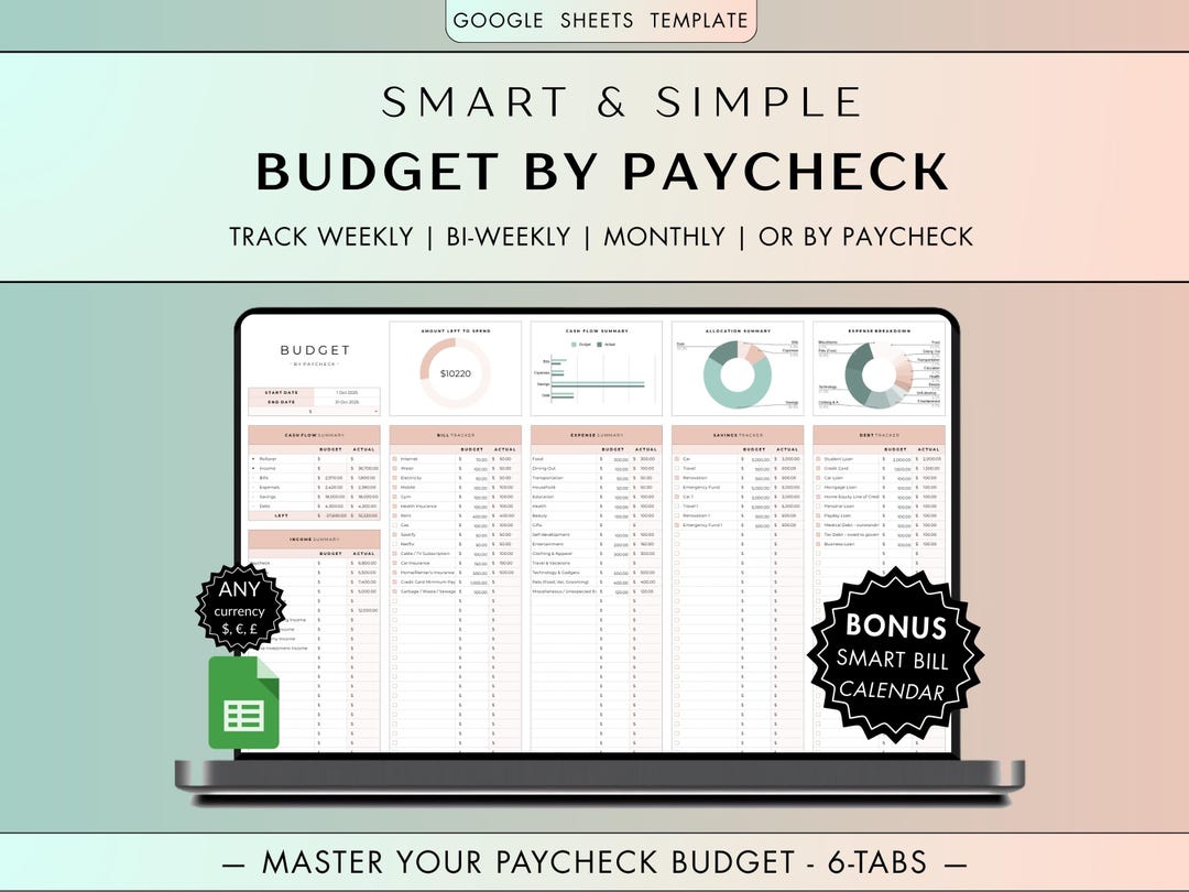 PAYCHECK BUDGET SPREADSHEET: Budget by Paycheck, Google Sheets Budget ...