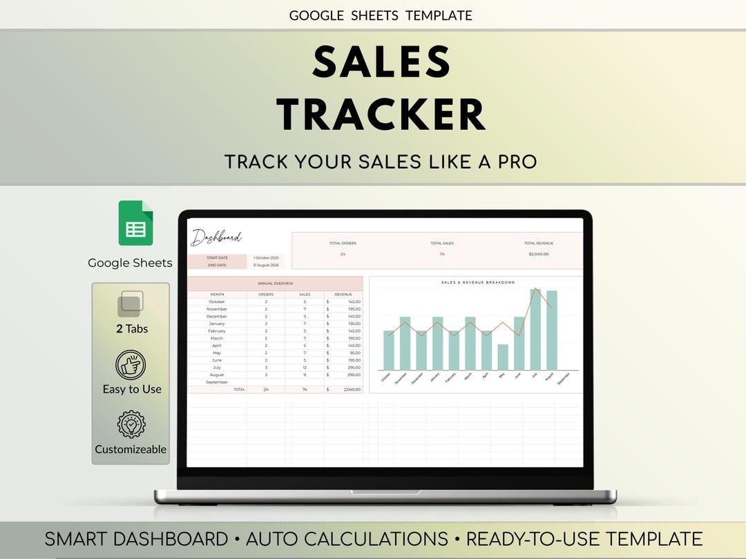 SALES TRACKER SPREADSHEET: Google Sheets Order & Revenue Tracker, Small ...