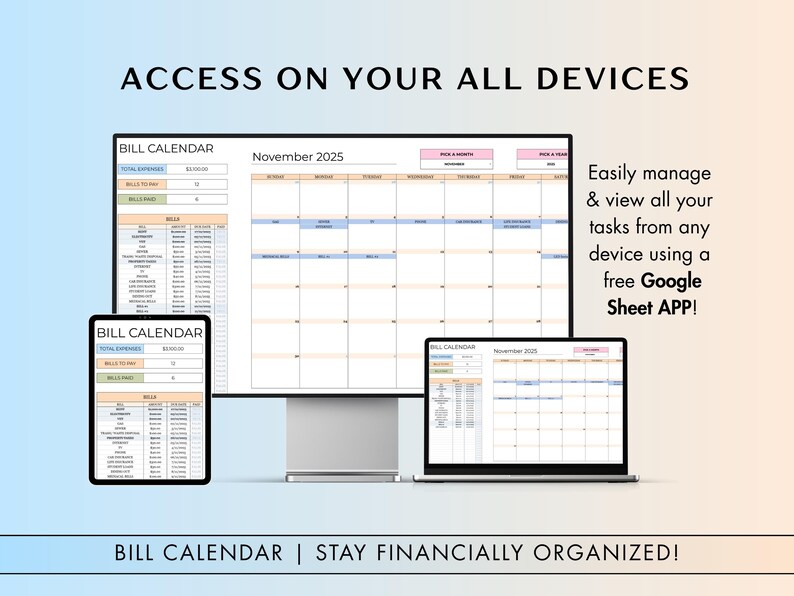 BILL TRACKER SPREADSHEET - Google Sheets Bill Calendar Monthly Smart ...