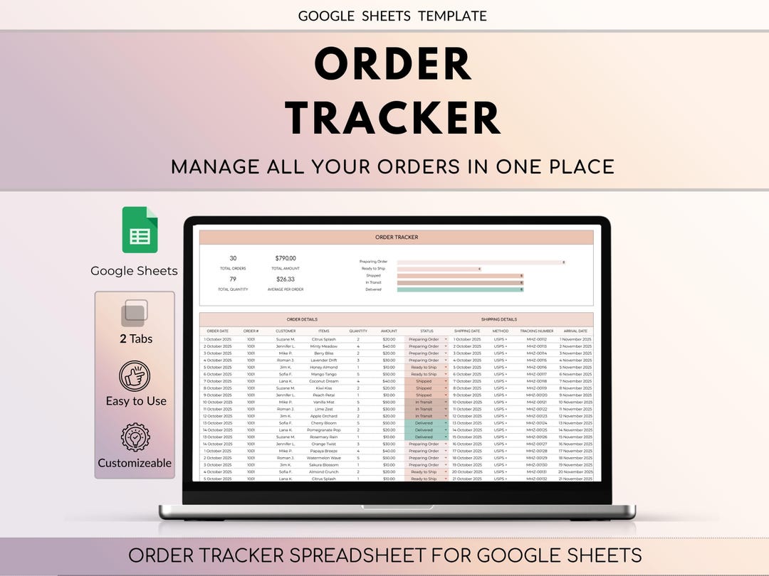 ORDER TRACKER SPREADSHEET for Google Sheets - Small Business Order ...