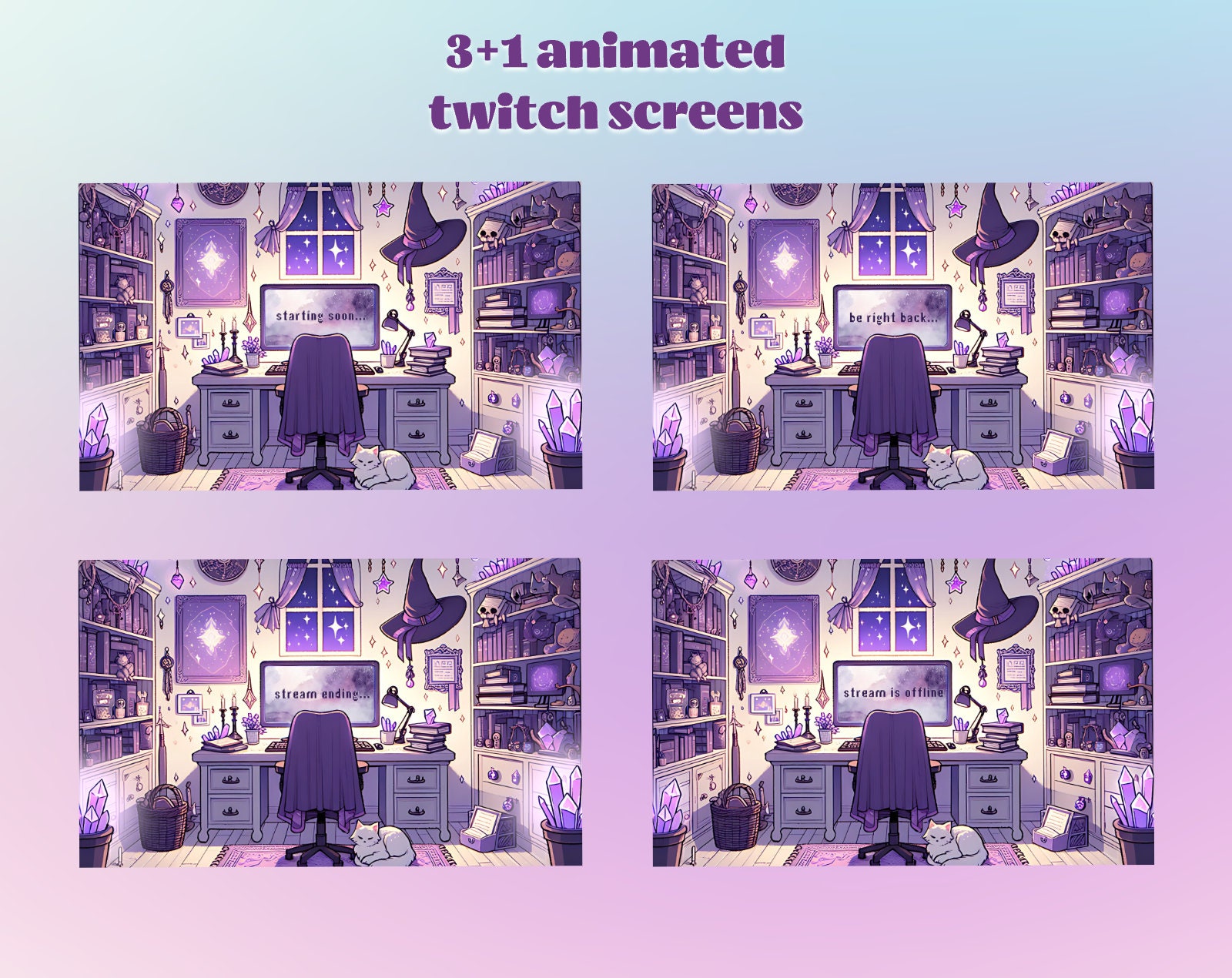 3+1 Aminated Stream Screens for Twitch, Youtube, Streamlabs OBS. Little ...