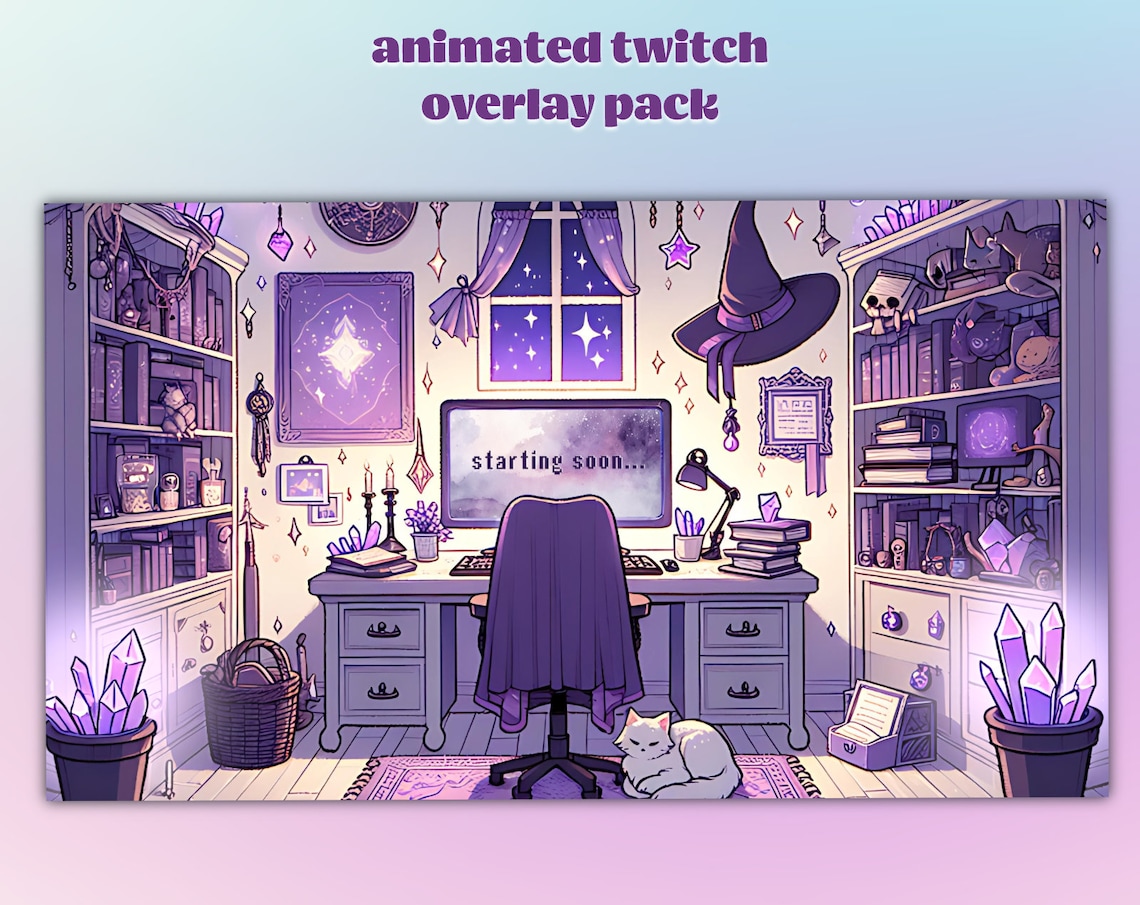 3+1 Aminated Stream Screens for Twitch, Youtube, Streamlabs OBS. Little Witch Package With ...