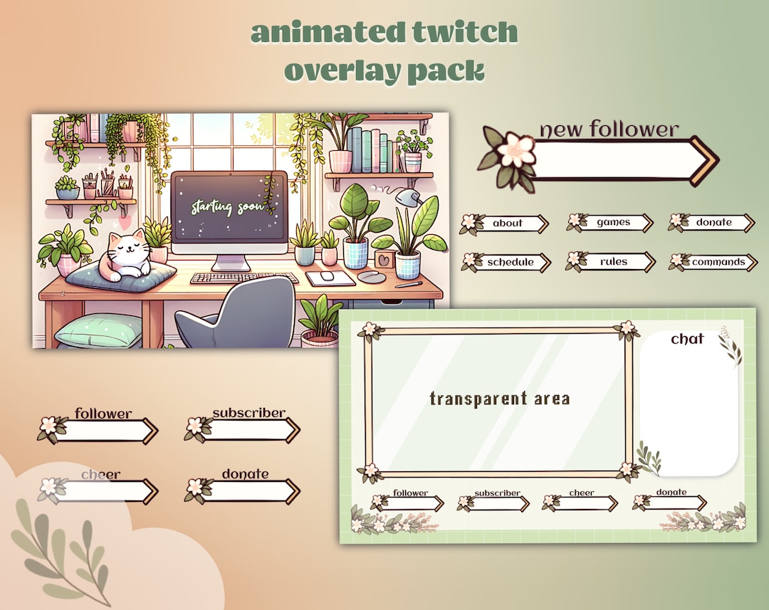 Fully Aminated Cute Stream Overlay for Twitch, Youtube, Streamlabs OBS ...