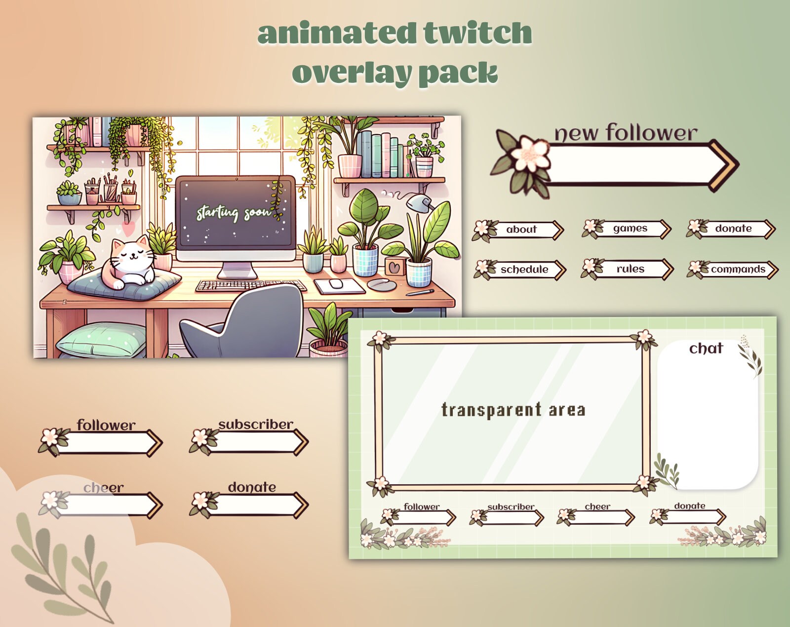 Fully Aminated Cute Stream Overlay for Twitch, Youtube, Streamlabs OBS ...