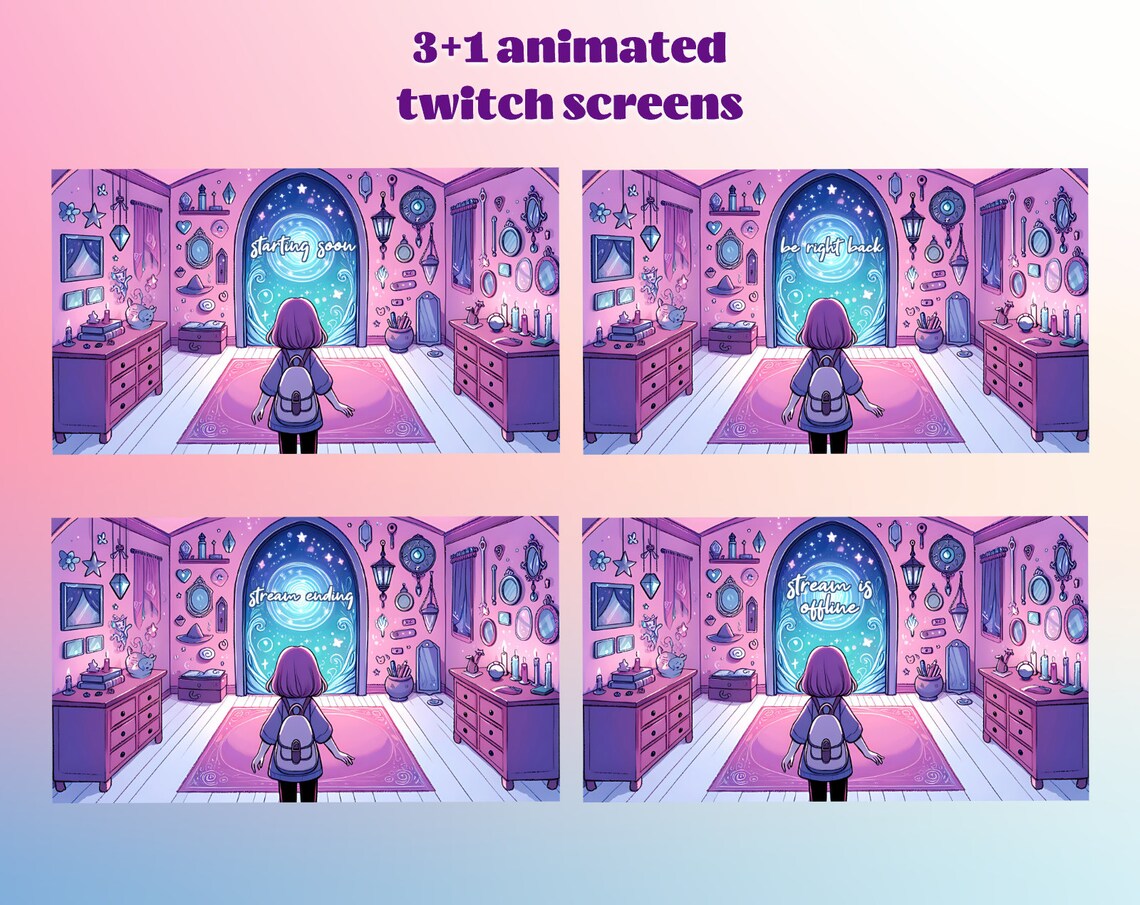 3+1 Aminated Stream Screens for Twitch, Youtube, Streamlabs OBS. Magic ...