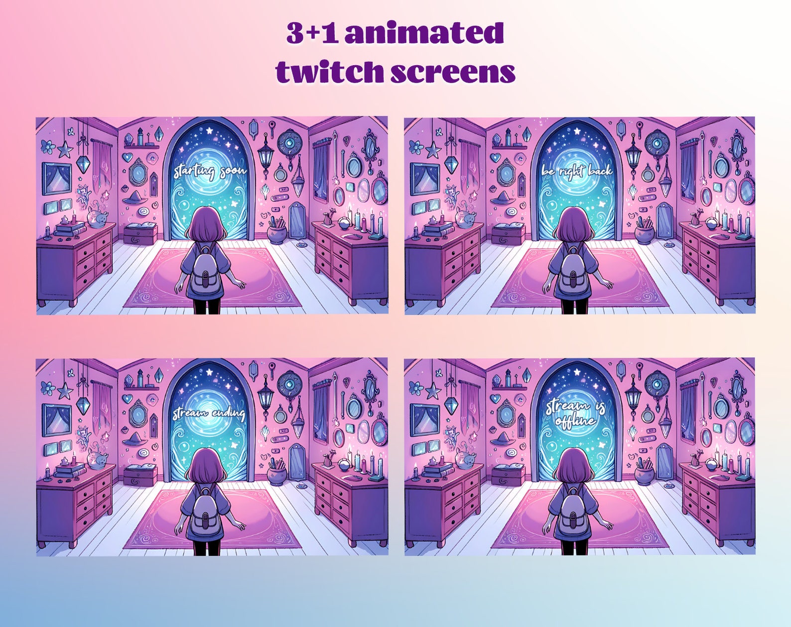 3+1 Aminated Stream Screens for Twitch, Youtube, Streamlabs OBS. Magic ...