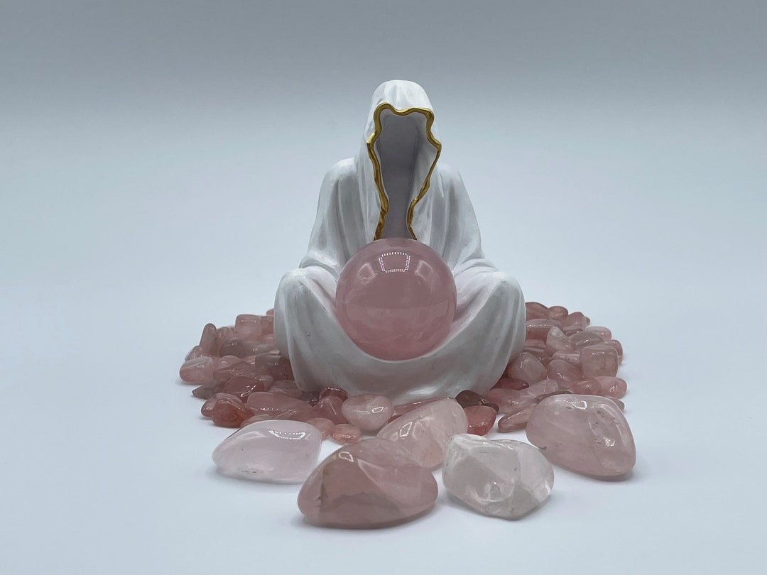 Meditating Cloaked Monk With Natural Rose Quartz Crystal - Etsy