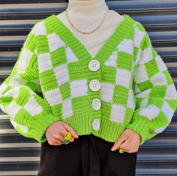CROCHET PATTERN, Checkered Crochet Cardigan Pattern CROCHET PATTERN, Checkered Crochet Cardigan Pattern