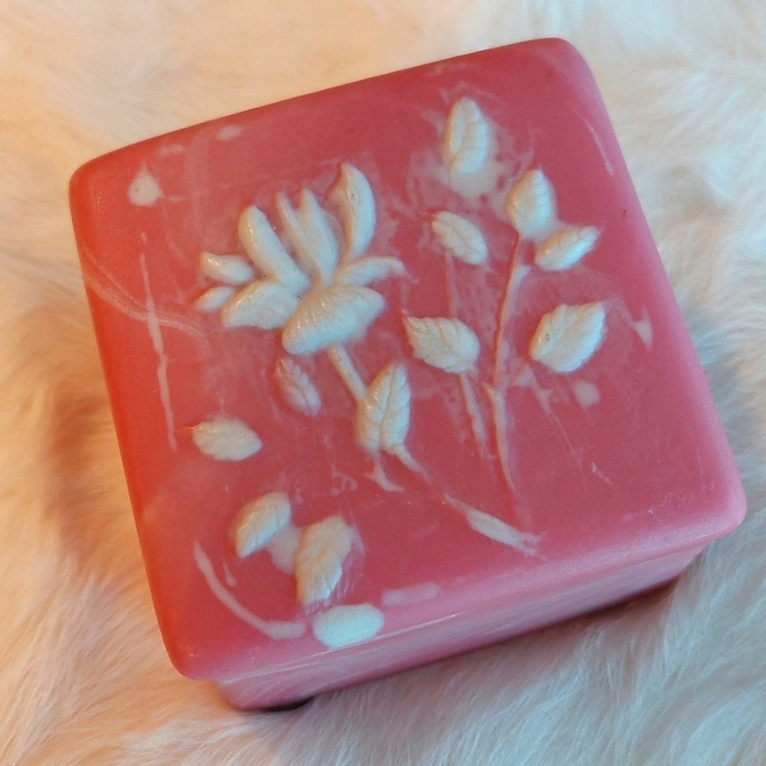 Vintage Incolay Pink With White Relief Roses Signed Trinket Box Dish ...