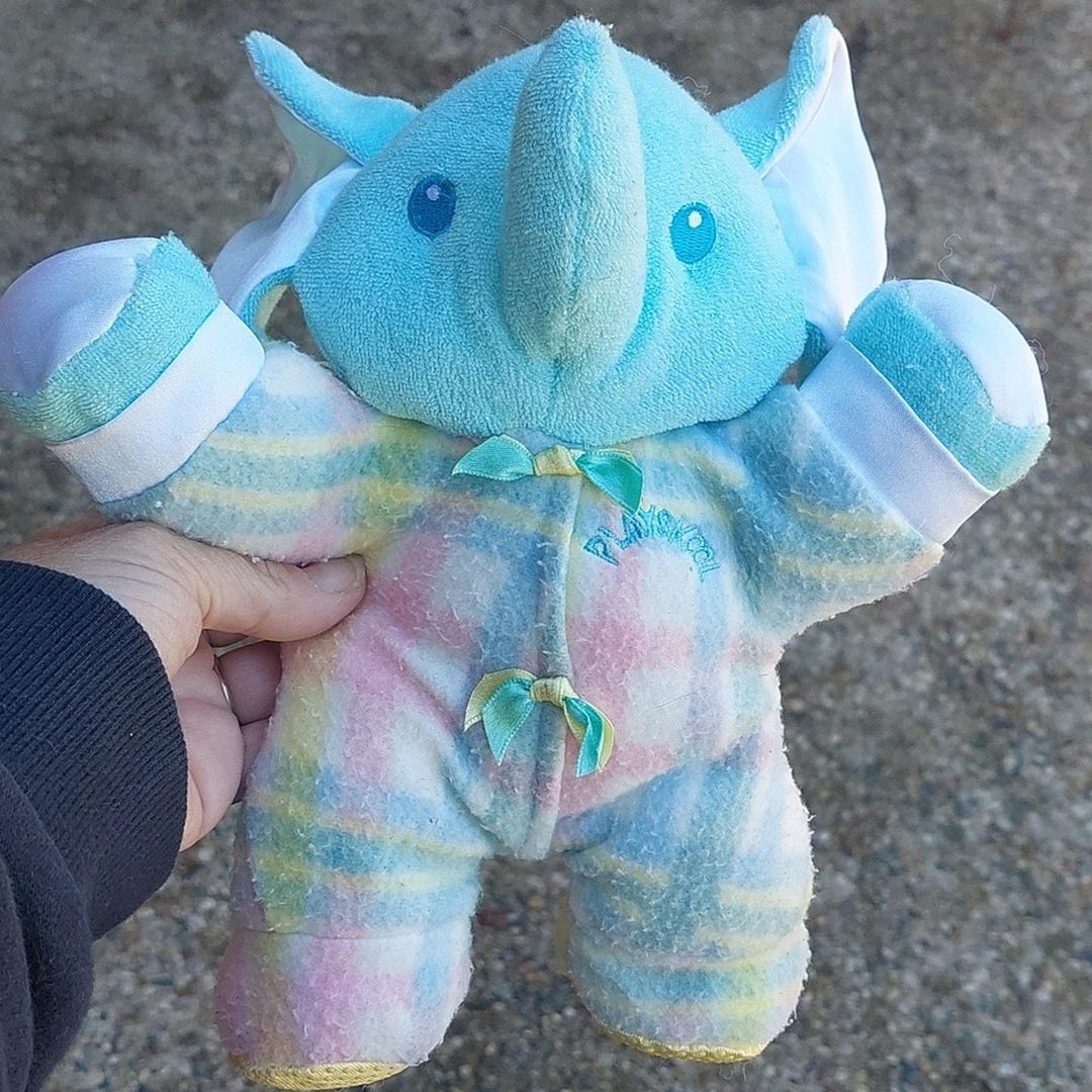 Vintage 1996 Playskool Hasbro Snuzzles Elephant Lovey Plush Teal Plaid ...