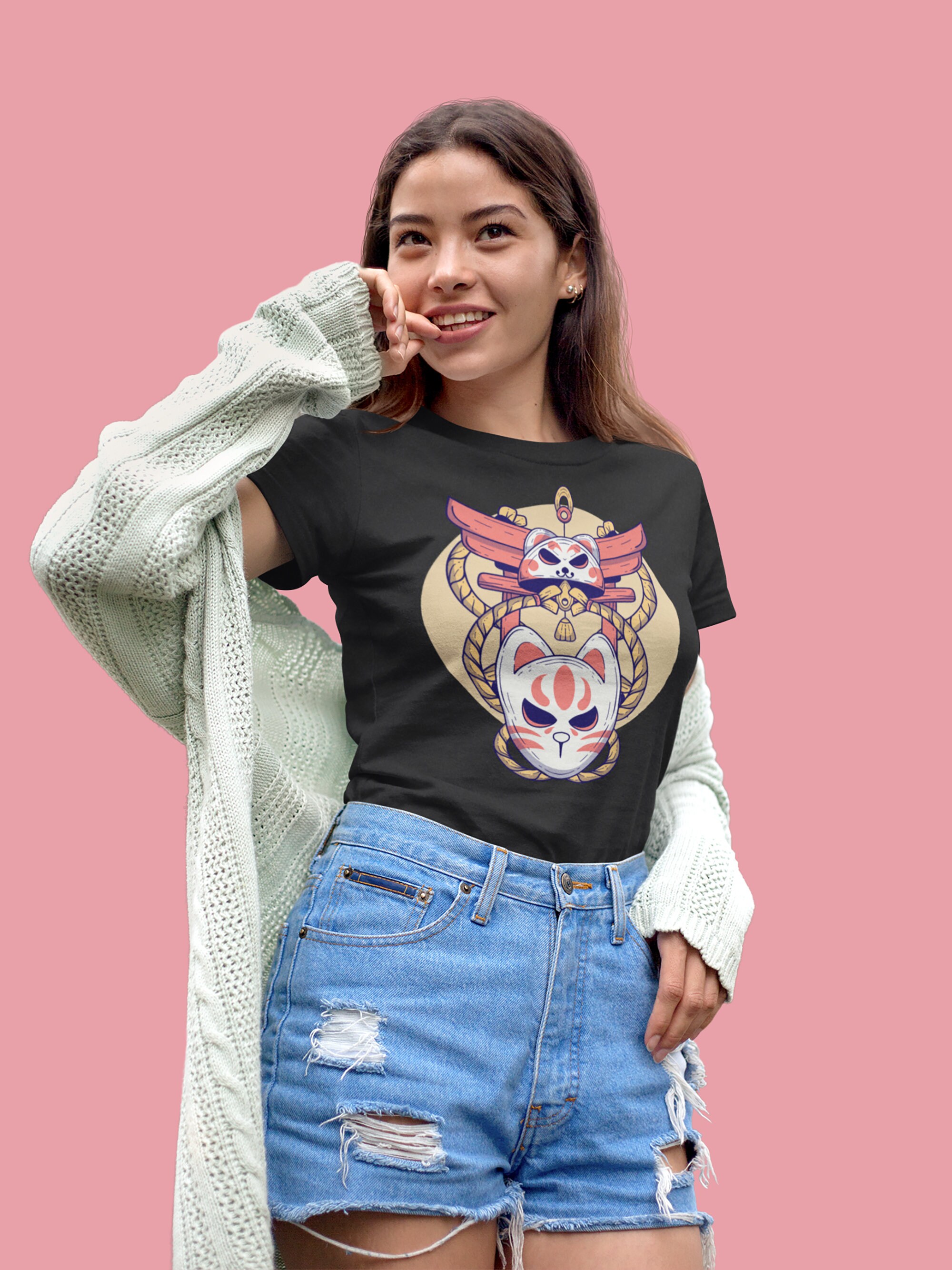 Japanese Kitsune Mask Shirt, Fox Yokai Shirt, Japanese Fox Shirt, Yokai ...