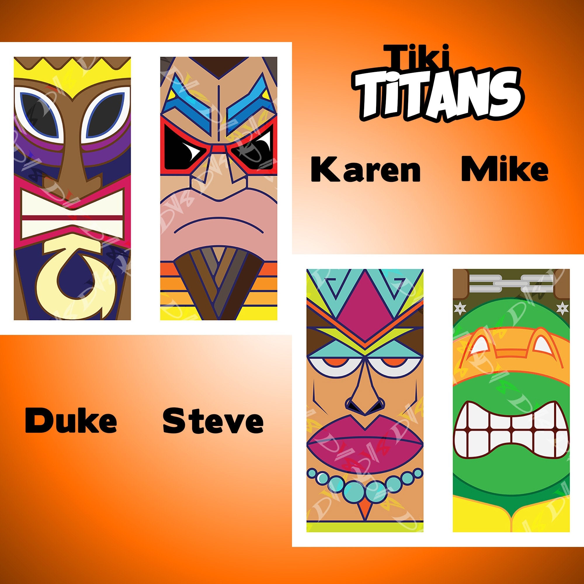 Tiki Titans, Series 1, Quad Squad (duke Steve Karen Mike), Digital, Svg ...