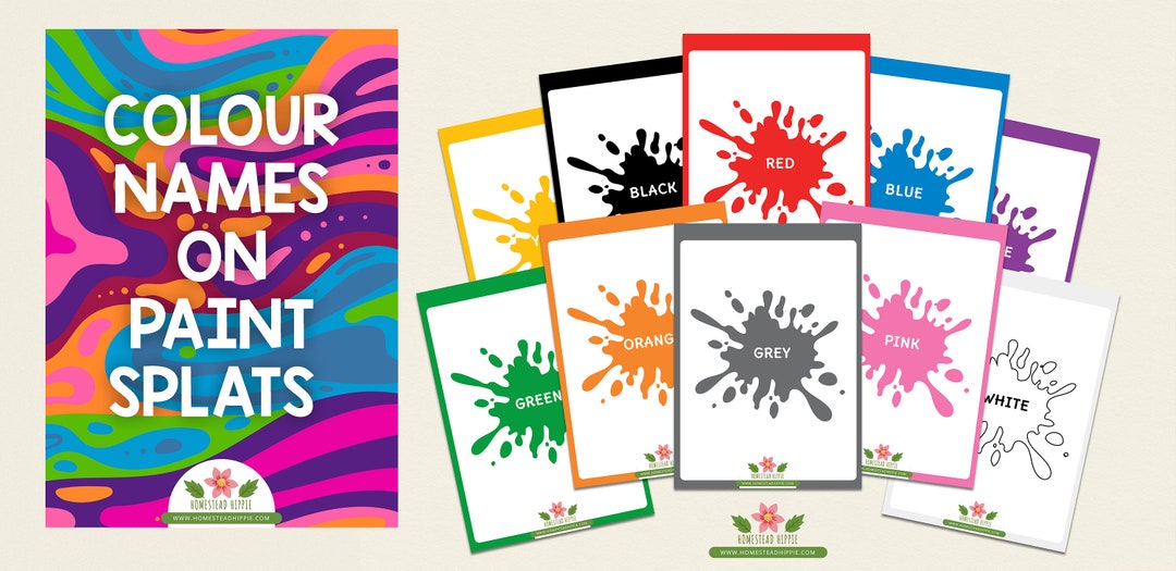 Paint Splats, Paint Splatter, Colour Names on Paint Splats, Montessori ...