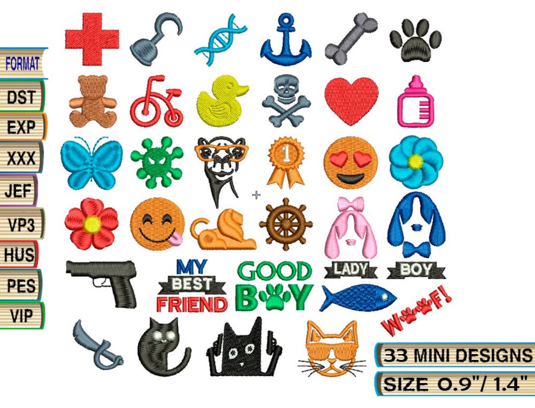 Mini Icons for Collar Small Machine Embroidery Set 33 Design File - Etsy