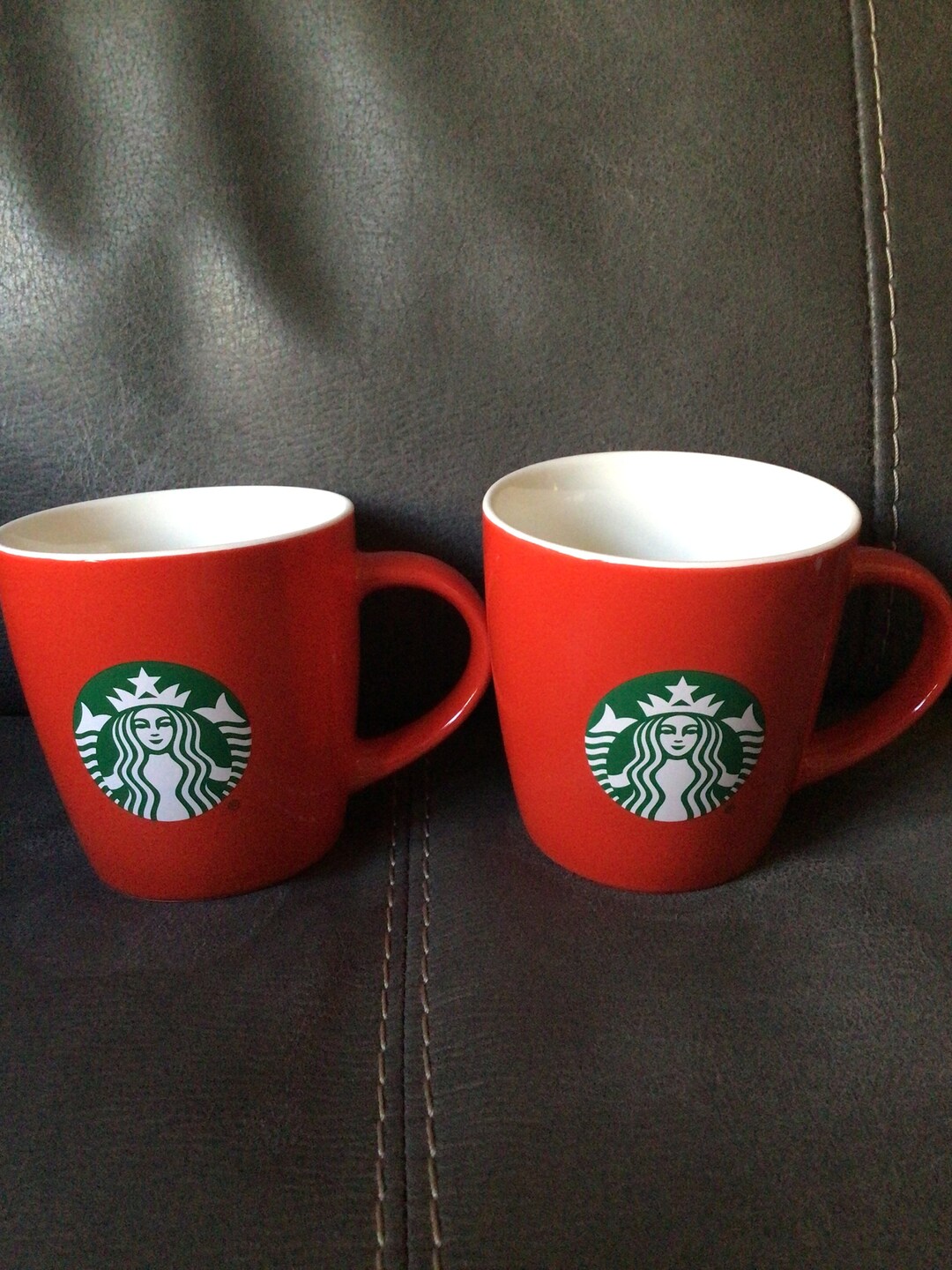 2 Starbucks Red 12 Fl. Oz. Ceramic Travel Mug Siren Logo - Etsy