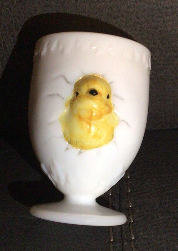 Westmoreland Milk Glass Egg Cup 3D Hatching Chick 3 Tall - Etsy