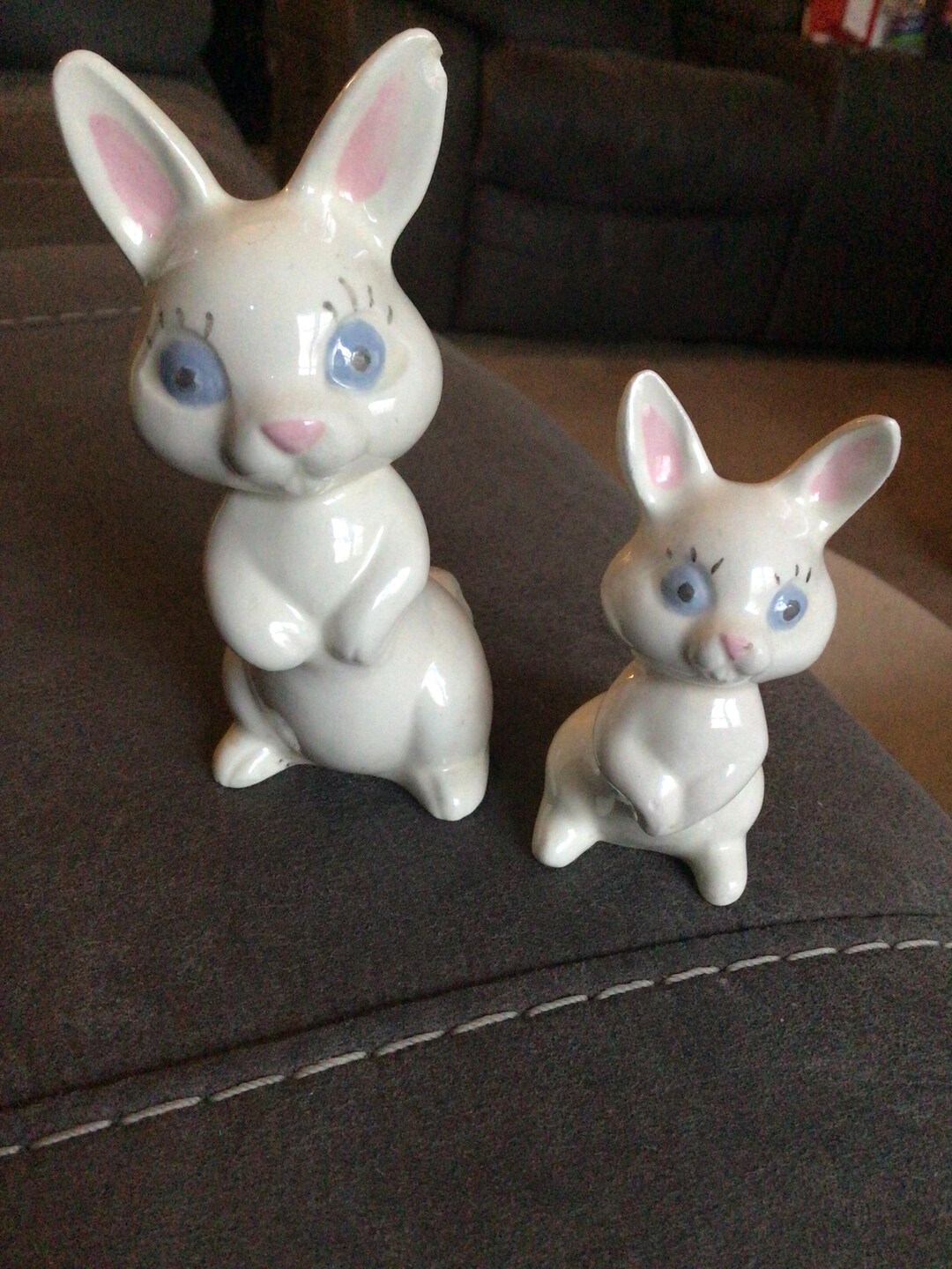 Bunny Rabbit Figurine Vintage Ceramic Hand Painted Easter Set of 2 ...