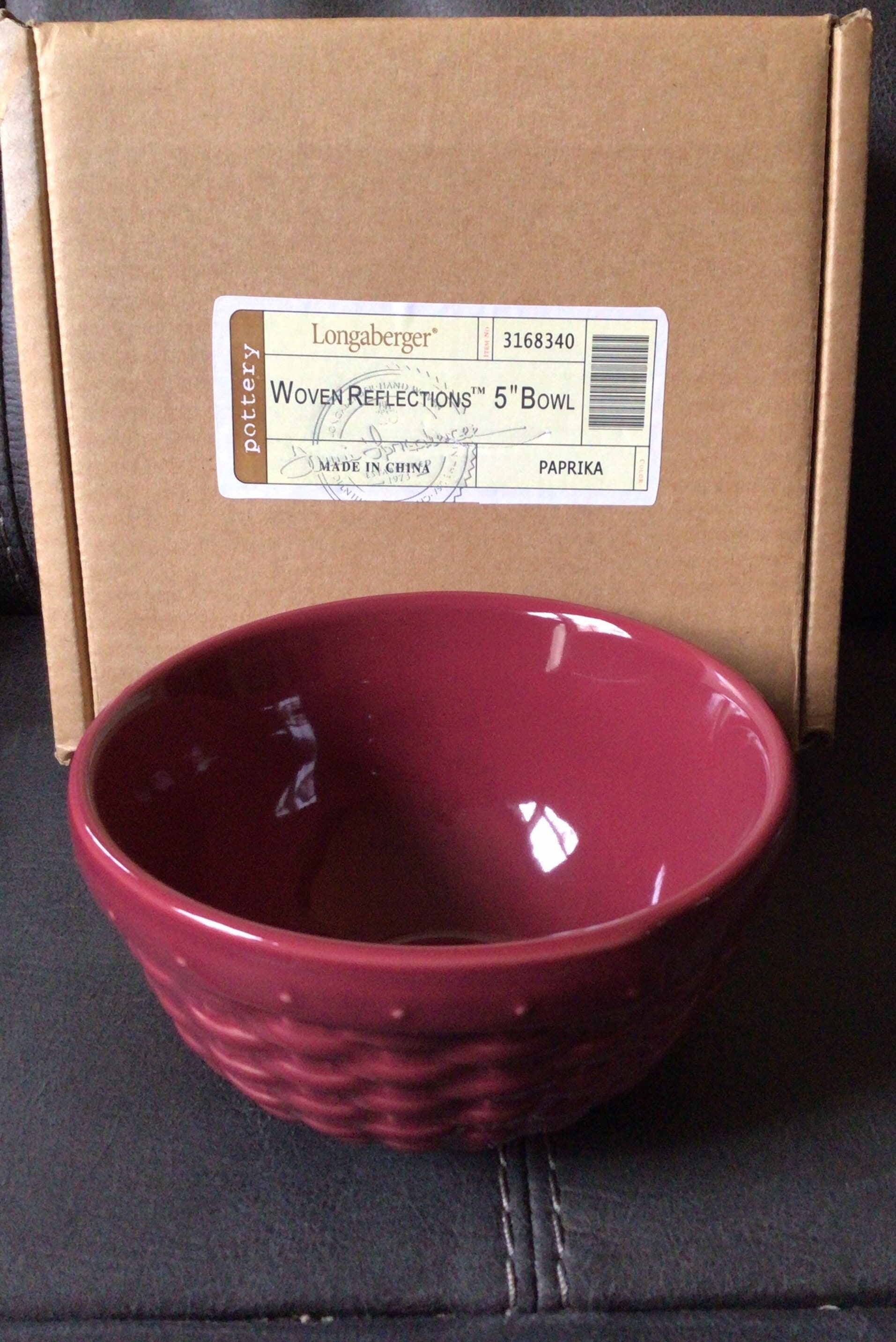 Longaberger Woven Traditions Pottery Soft Square Small Bowl Paprika 5 / ...