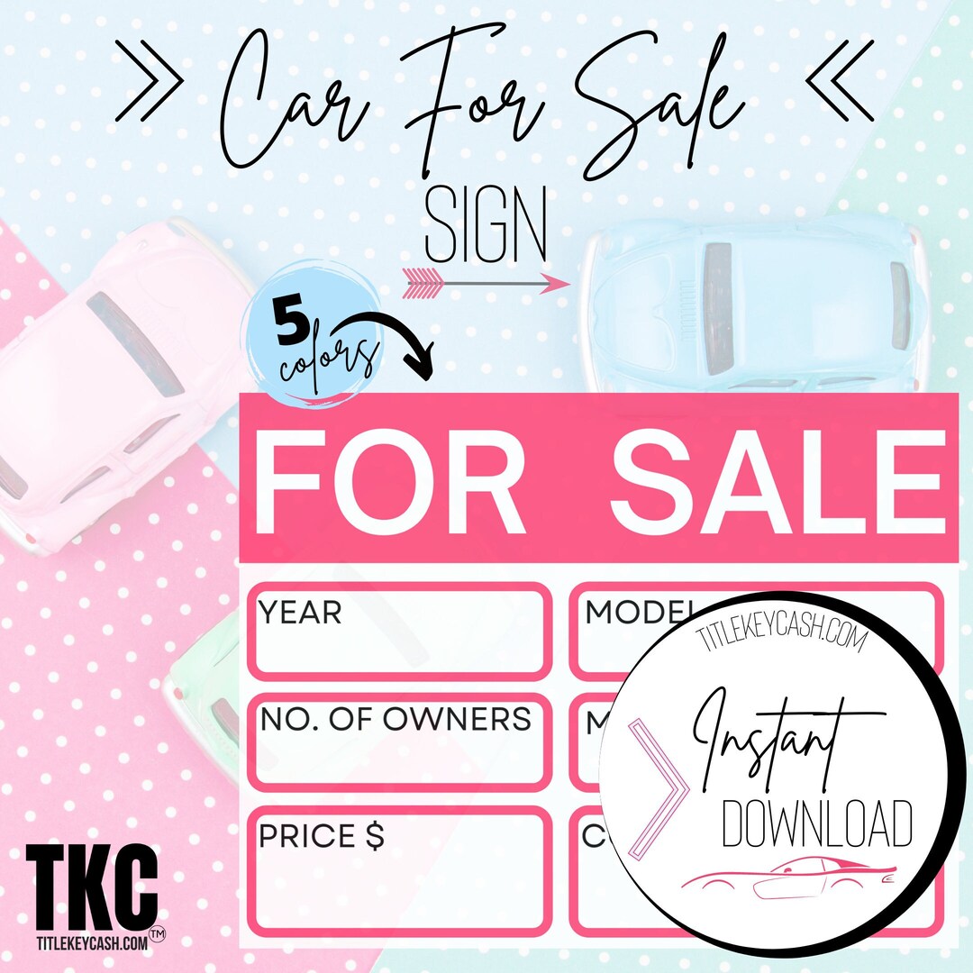 For Sale Digital Sign Download | Car for Sale Sign | Colored Car for ...