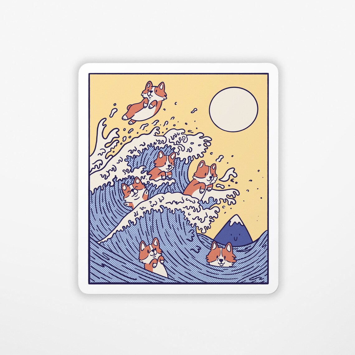 Corgi Wave Sticker Japanese Art Vinyl Sticker Water - Etsy