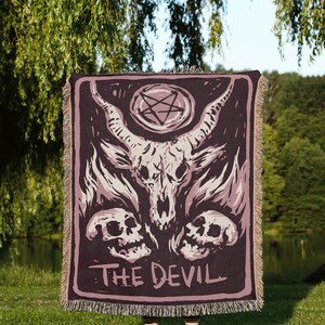 The Devil Pink Tarot Woven Blanket | Cotton Woven Blanket | Usa Made ...