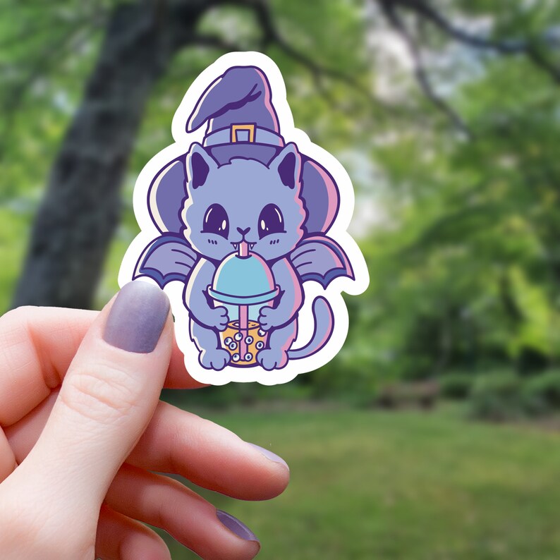 Halloween Boba Cat Sticker | Boba Sticker | Vinyl Sticker | Laptop ...