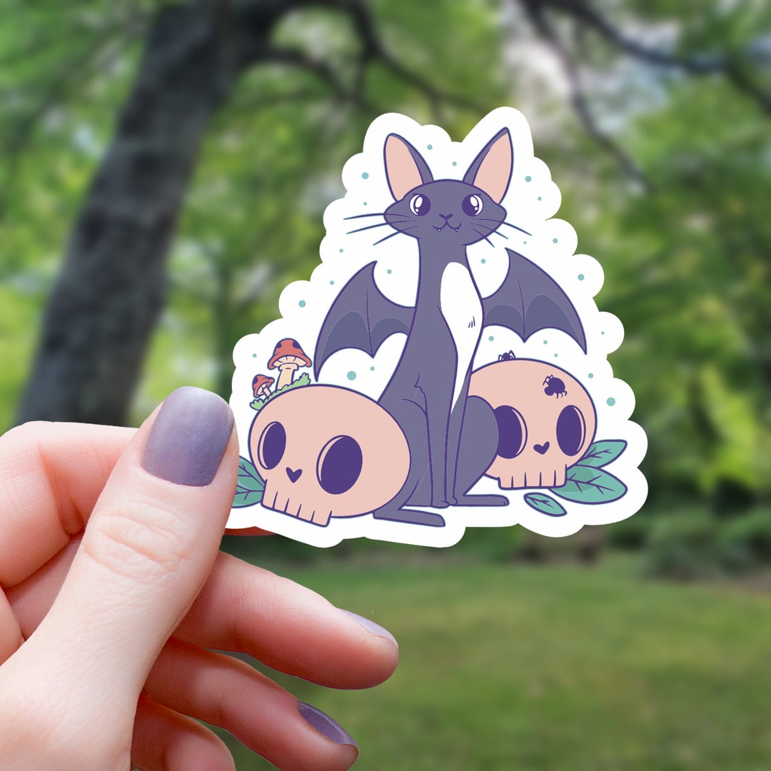 Pastel Goth Cat With Skull Sticker | Goth Sticker | Water Bottle ...