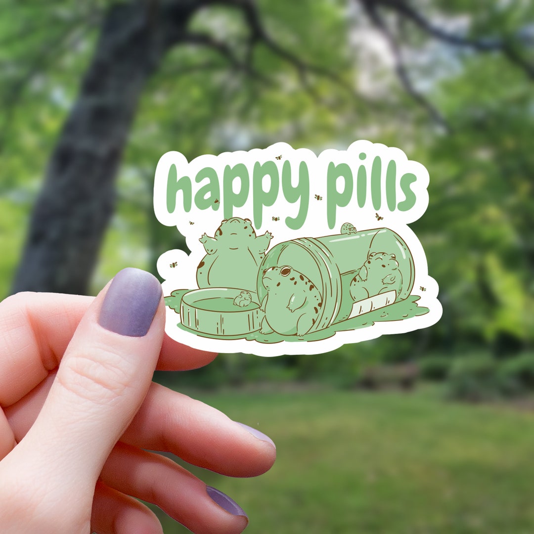 Frog Happy Pills Sticker | Frog Sticker | Vinyl Sticker | Laptop ...