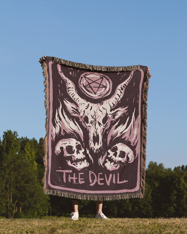 The Devil Pink Tarot Woven Blanket Cotton Woven Blanket - Etsy