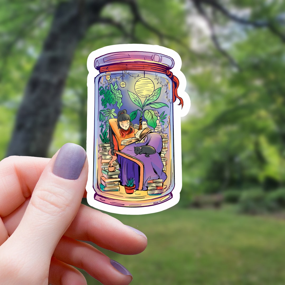 Girl Reading Jar Sticker | Reading Sticker | Vinyl Sticker | Water ...