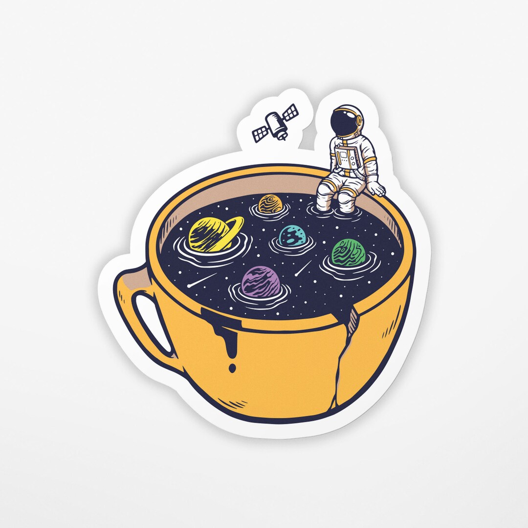 Astronaut Coffee Sticker Coffee Sticker Vinyl Sticker - Etsy