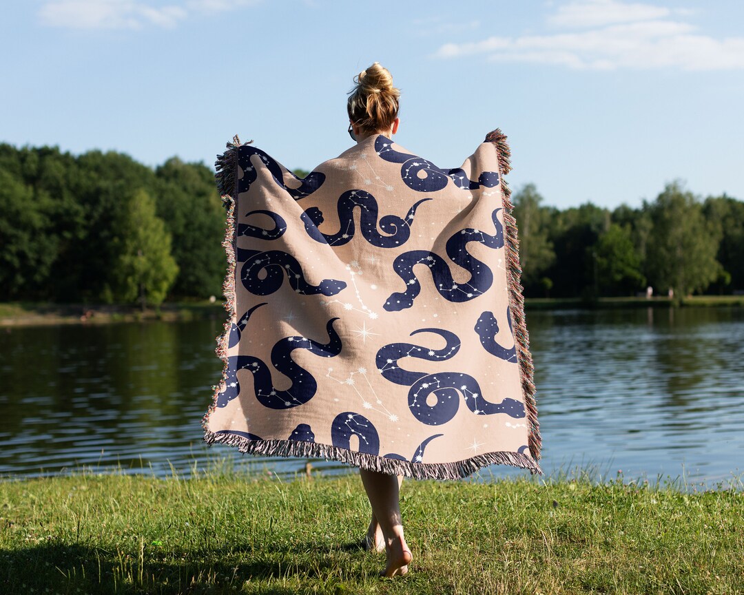 Snake Constellations Woven Blanket | Astrology Blanket | Cotton Woven ...