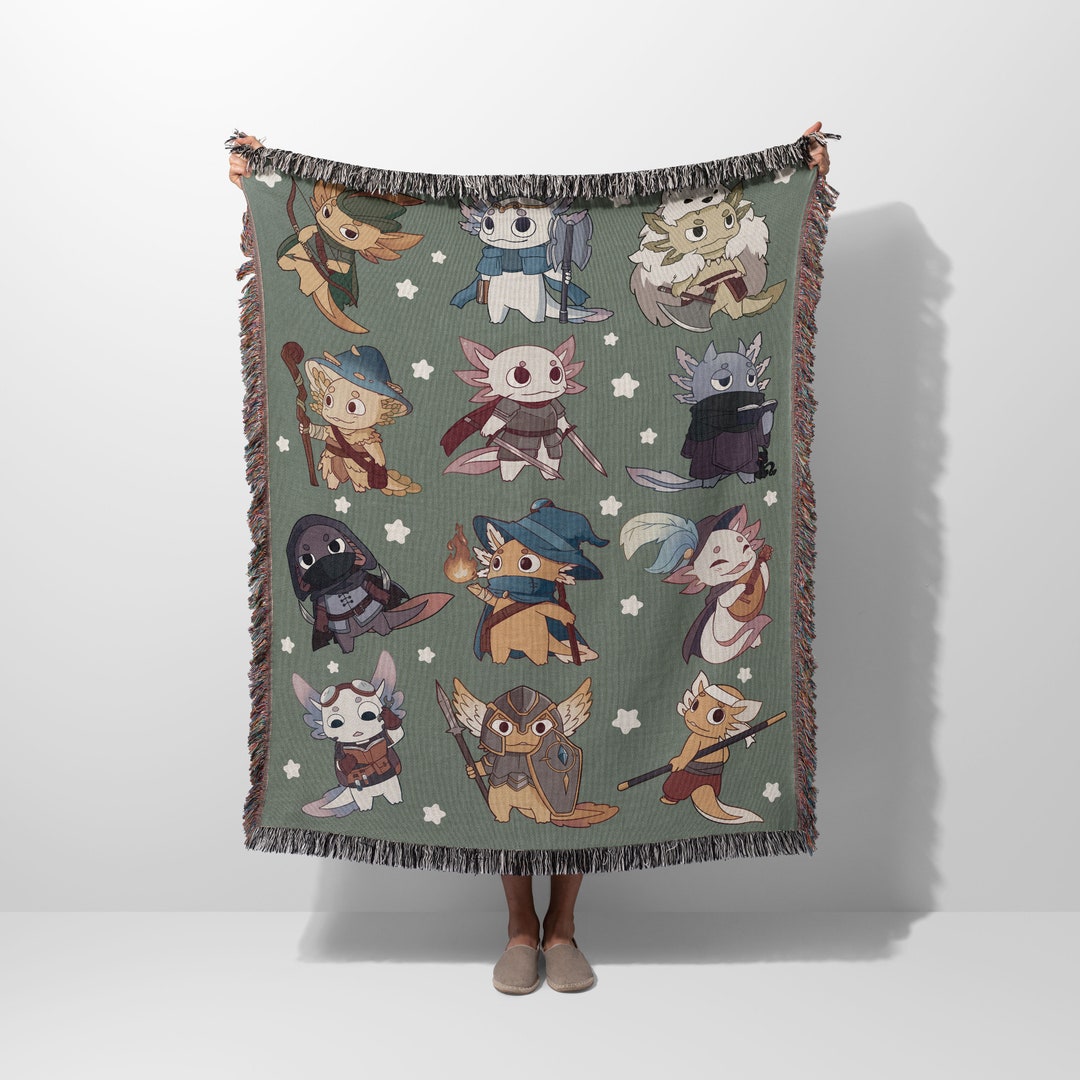 Adventuring Axolotls Woven Blanket Green | Tabletop Rpg Blanket | Nerdy ...