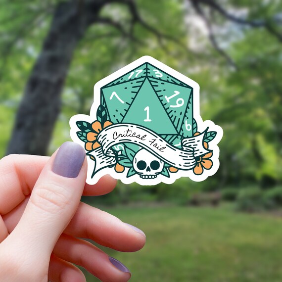Dice Critical Fail Sticker D20 Sticker Water Bottle - Etsy