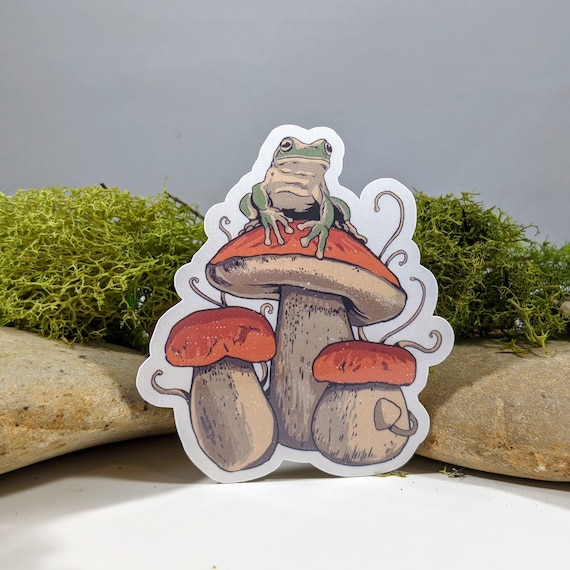 Froggy Mushroom Waterproof Sticker Frog Sticker Amphibian - Etsy
