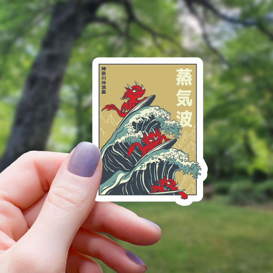Red Dragon Wave Sticker | Japanese Sticker | Vinyl Sticker | Laptop ...