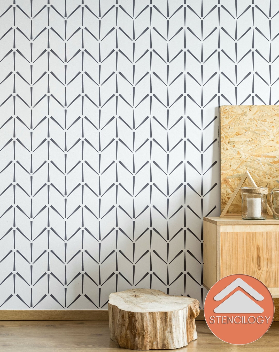 SEN Boho Herringbone Wall Stencil for Painting, Large Chevron Pattern ...