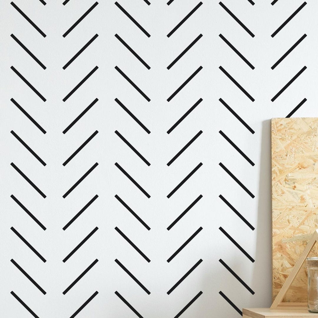 THAMES Simple Herringbone Wall Stencil: Large Geometric Pattern ...