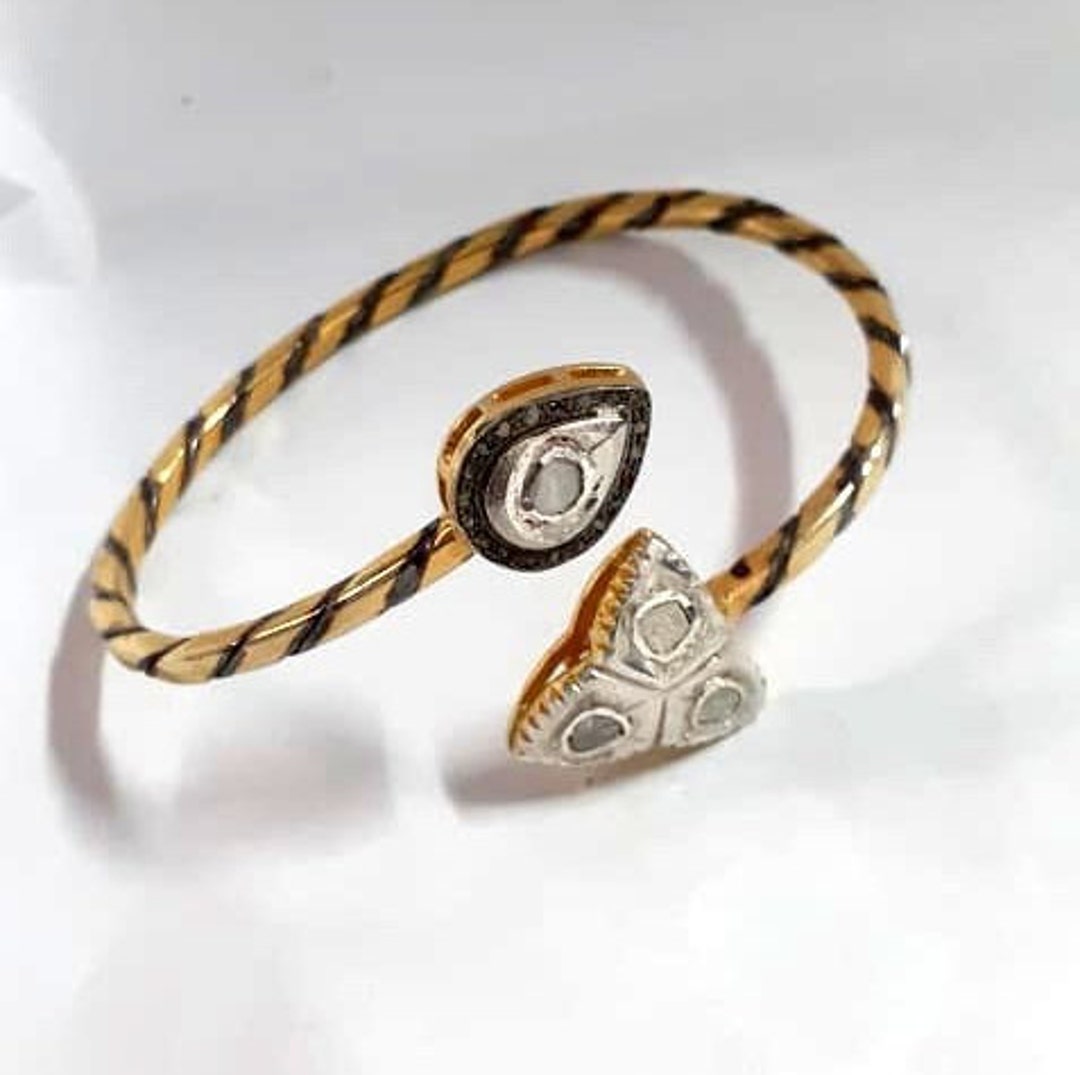 Handcrafted Victorian Polki Bangle in 925 Sterling Silver Fine Quality ...