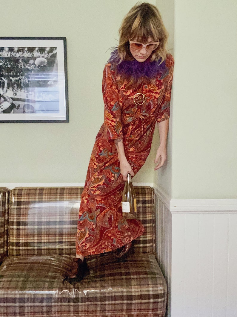 Vintage Velvet 1960's Lissane Paisley Print Robe Dress - Etsy