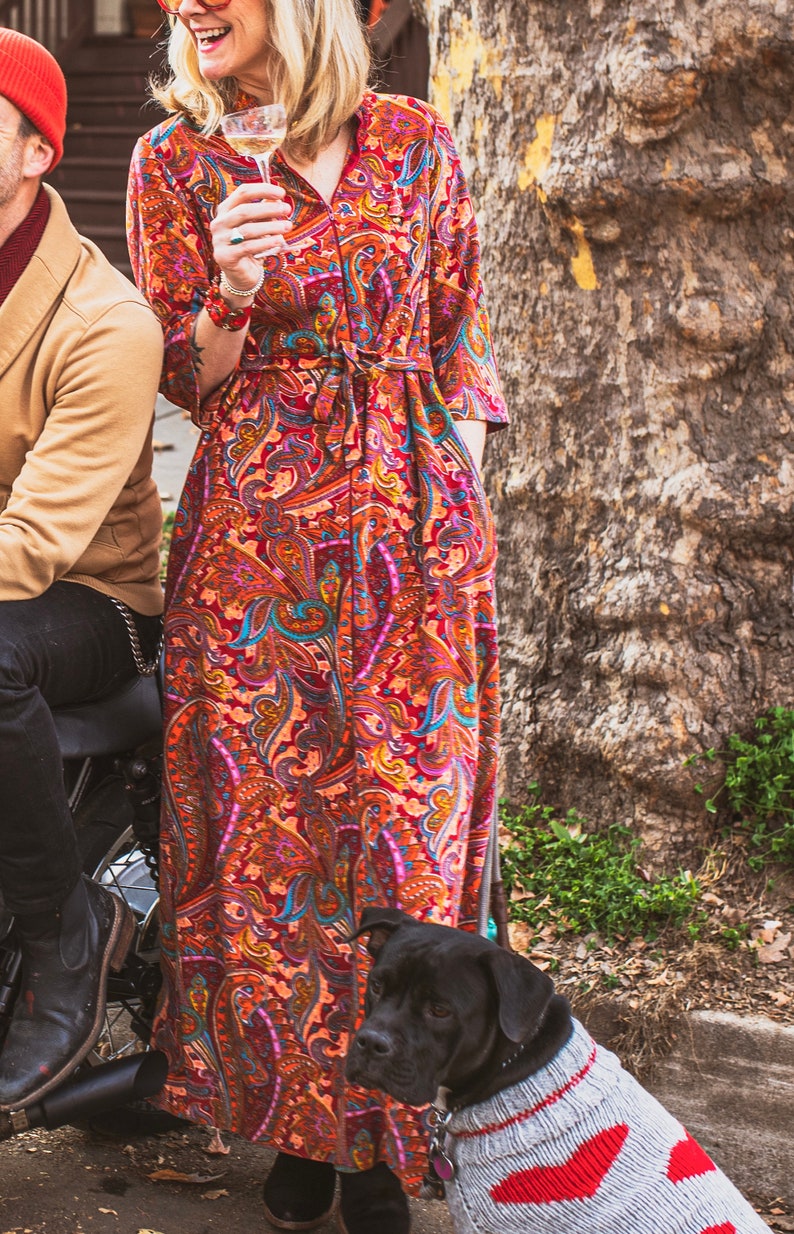 Vintage Velvet 1960's Lissane Paisley Print Robe Dress - Etsy