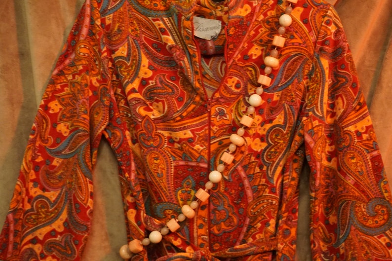 Vintage Velvet 1960's Lissane Paisley Print Robe Dress - Etsy